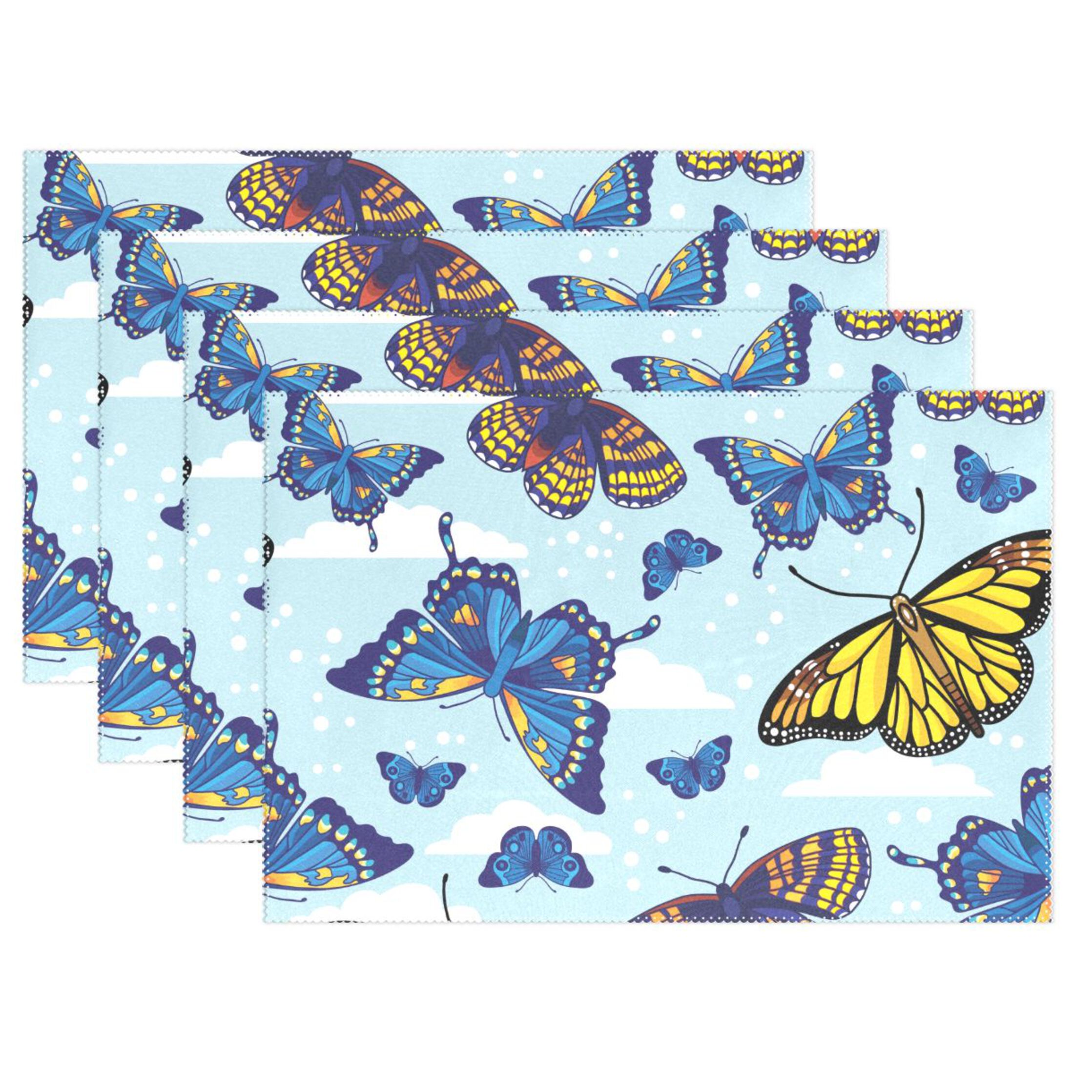 Blue Butterfly Placemats Set of 4 Dining Table Mat Linen Rectangular 12 ...