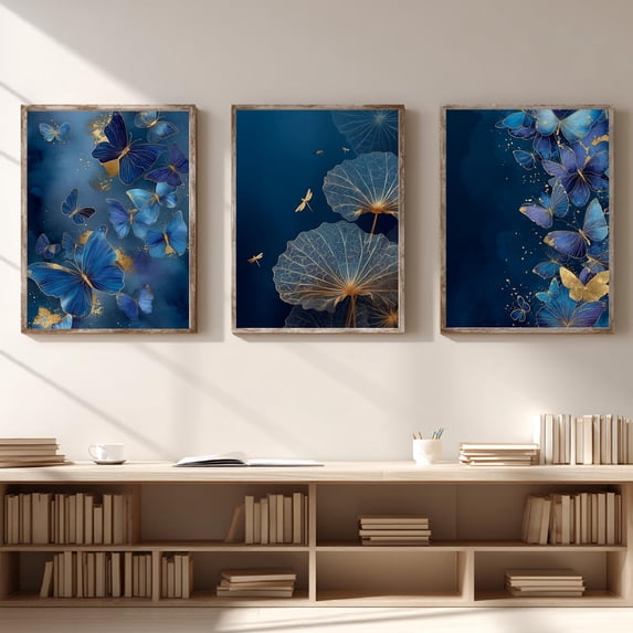 Blue Butterfly Plant Abstract Canvas Painting Print Wall Art for Living ...
