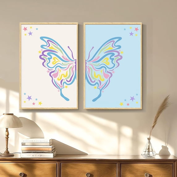 Blue Butterfly Print Art Poster Trendy Wall Art Apartment Decor Retro ...