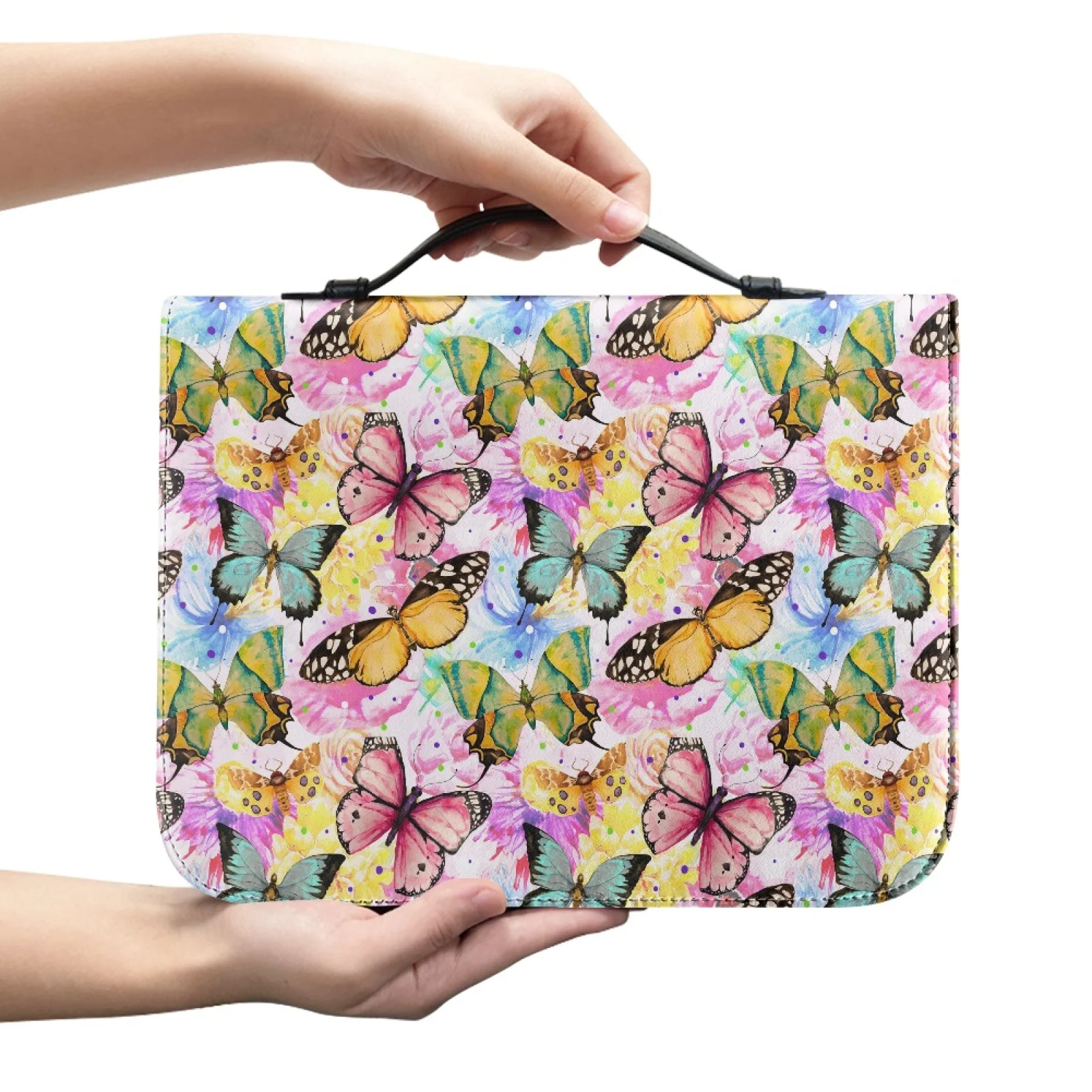 Blue Butterfly Print Leather Bible Bag for Women Men Handle Bible Hymns ...