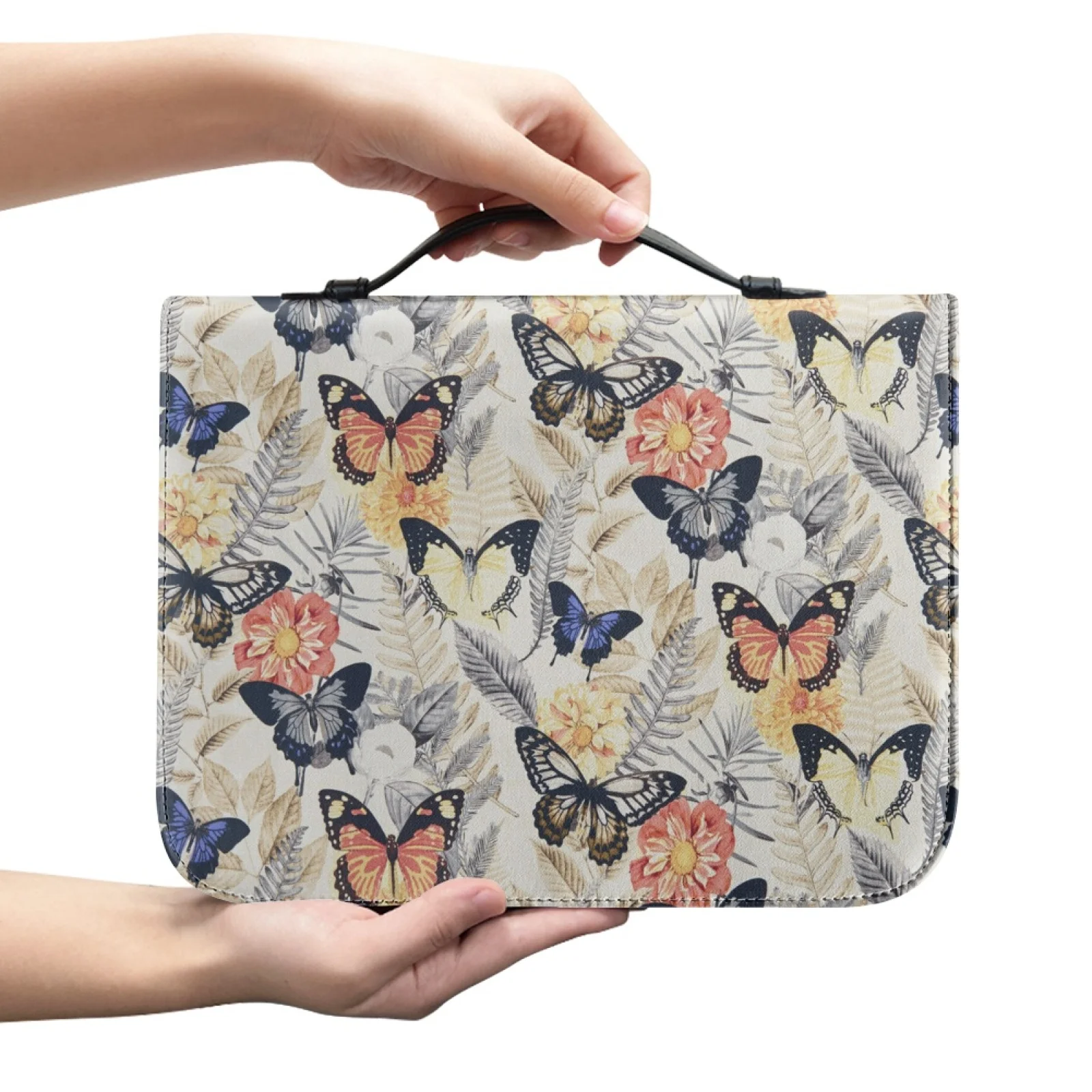 Blue Butterfly Print Leather Bible Bag for Women Men Handle Bible Hymns ...