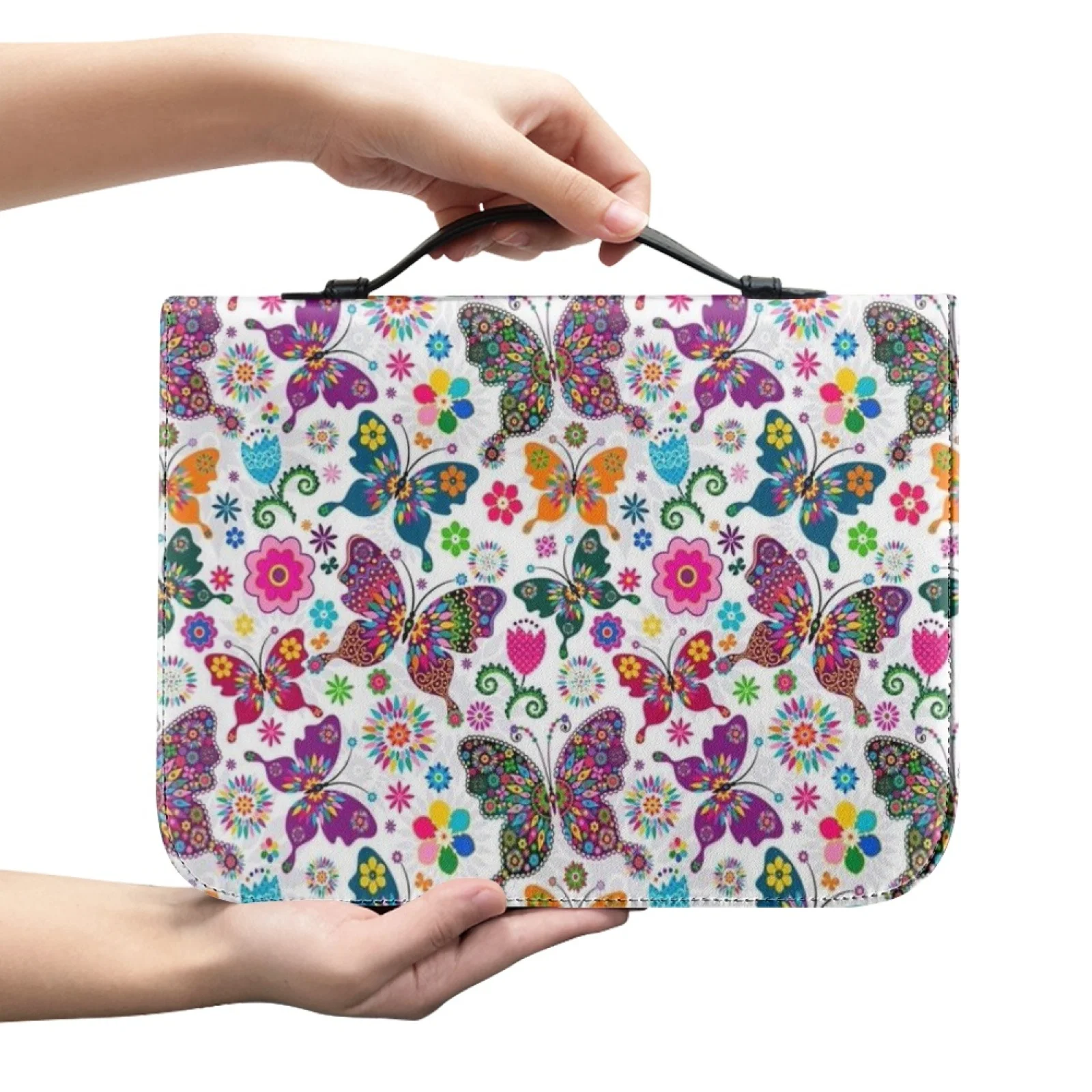 Blue Butterfly Print Leather Bible Bag for Women Men Handle Bible Hymns ...