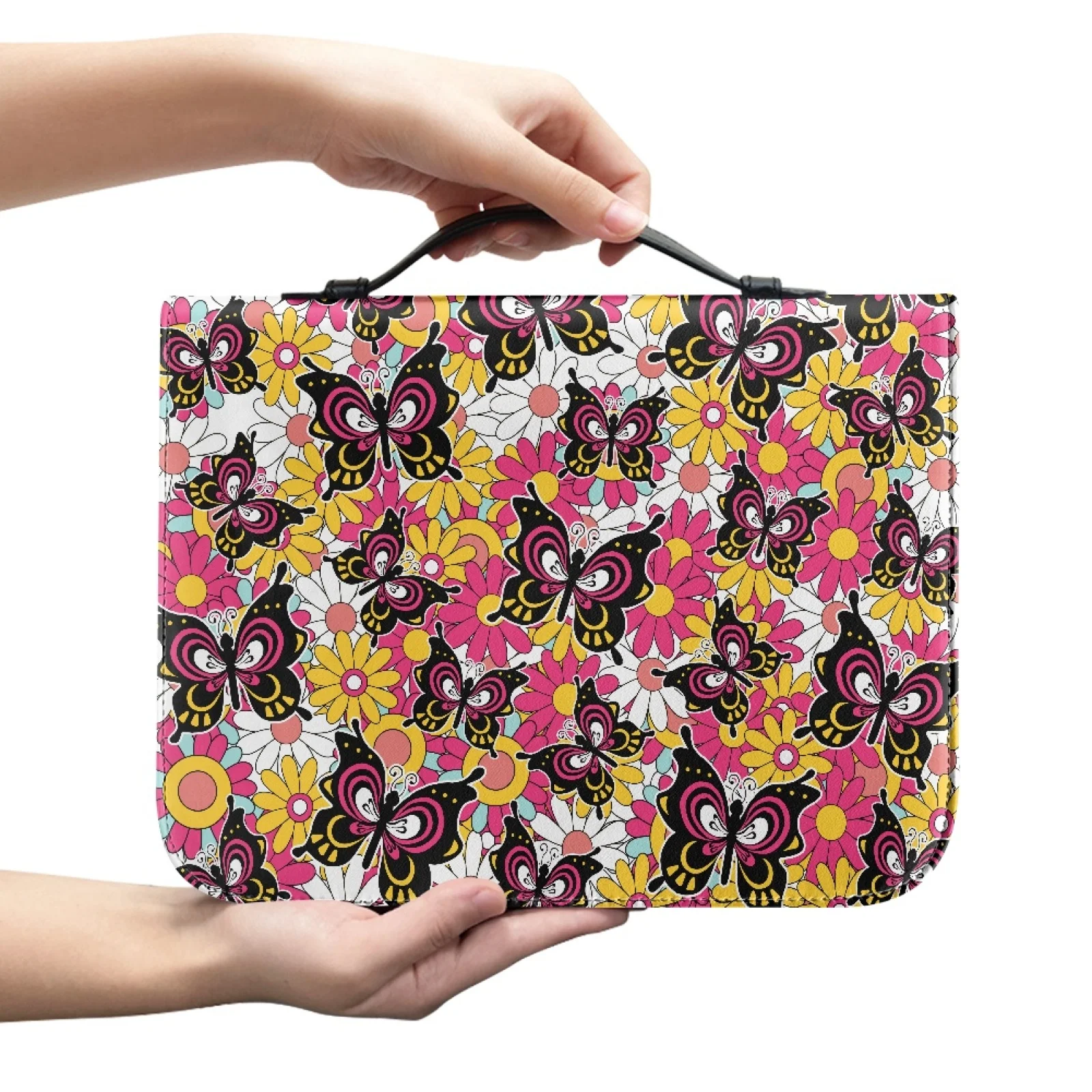 Blue Butterfly Print Leather Bible Bag for Women Men Handle Bible Hymns ...