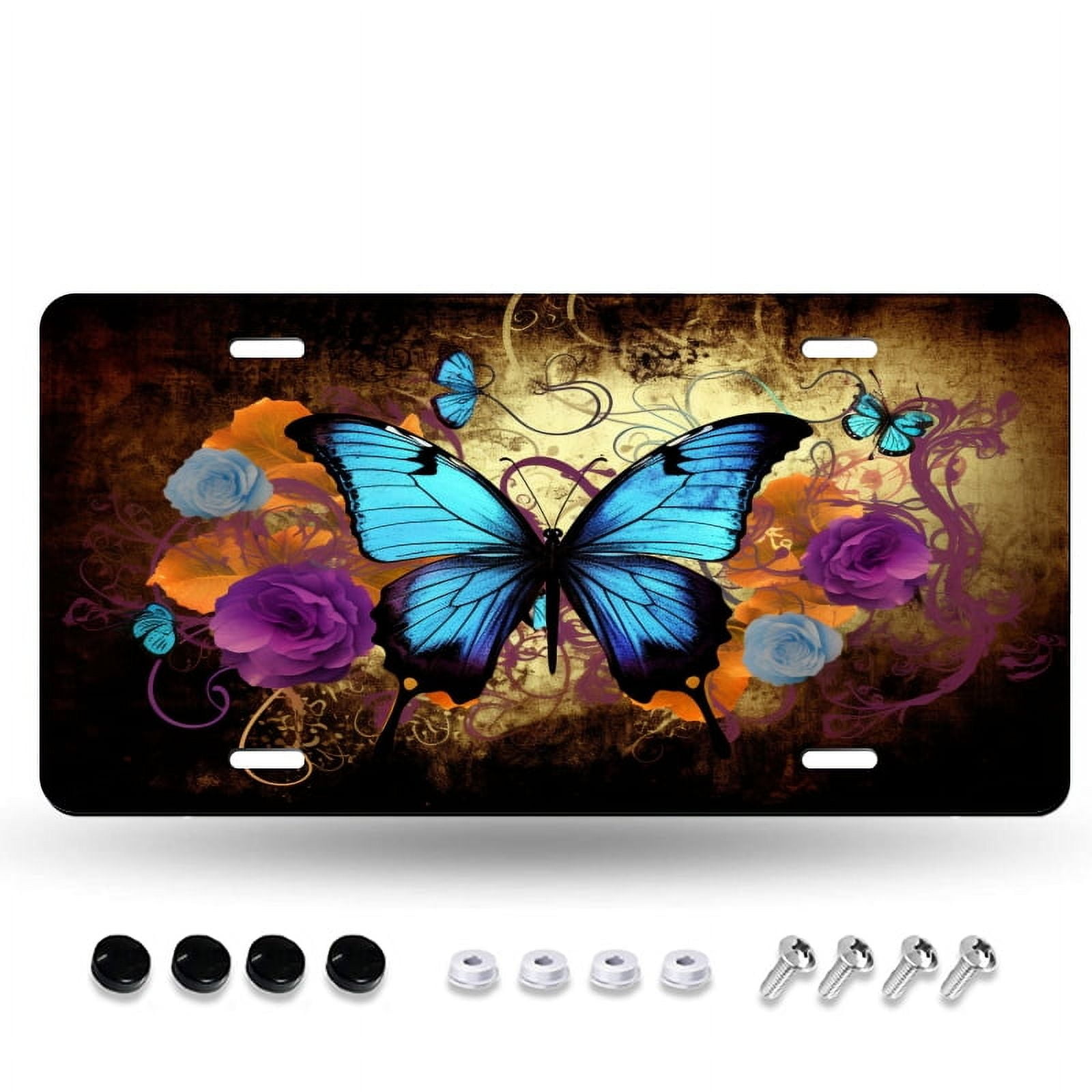 Blue Butterfly with in The Purple Roses Background License Plate Frame ...