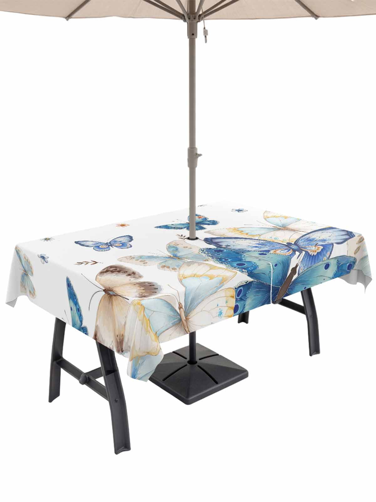 Blue Butterfly Rectangle Outdoor Tablecloth with Umbrella Hole ...