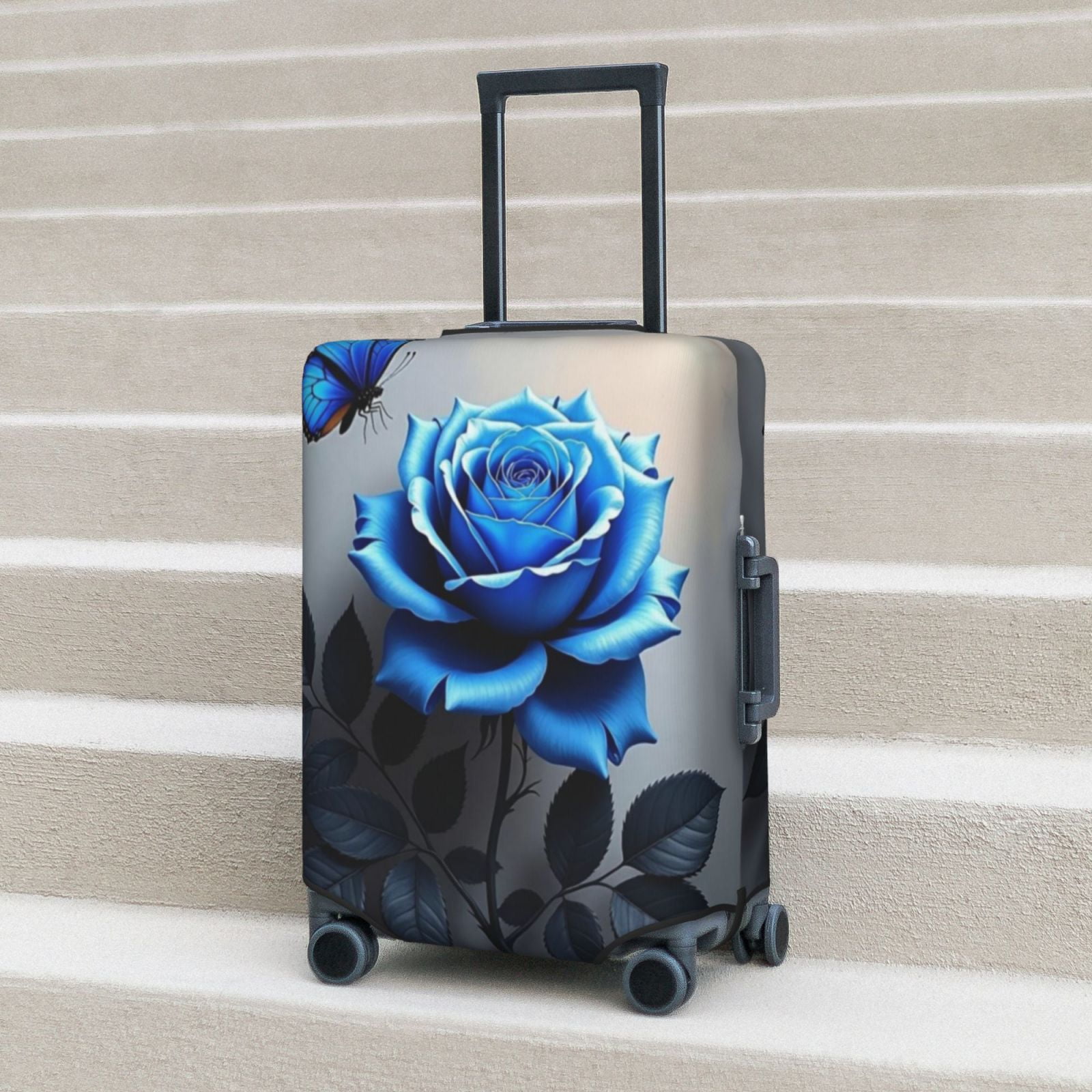 Blue Butterfly Romantic Rose Luggage Covers Suitcase Cover Fashion ...