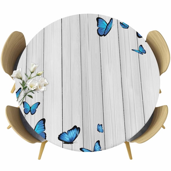Blue Butterfly Round Tablecloth 45-54 Inch Round Fitted Table Cloth ...