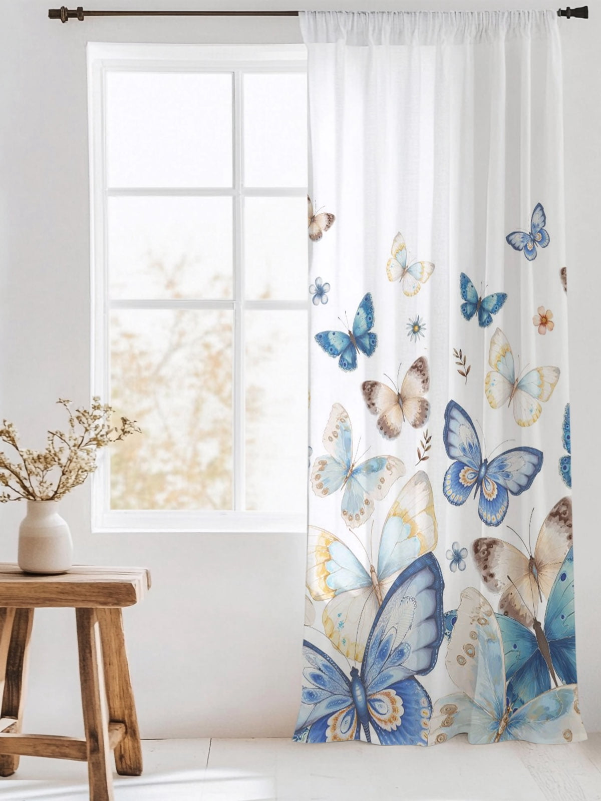 Blue Butterfly Sheer Curtains 84 Inch Long 1 Panel Farmhouse Floral ...