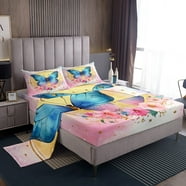 Watercolor Butterfly Bed Sheets Set Queen Size,Purple Tie Dyed ...