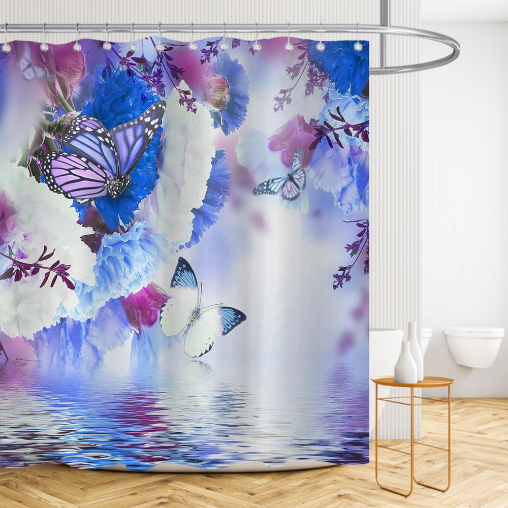 Blue Butterfly Shower Curtain Dahlia Flower Lakeside Decorations Shower ...