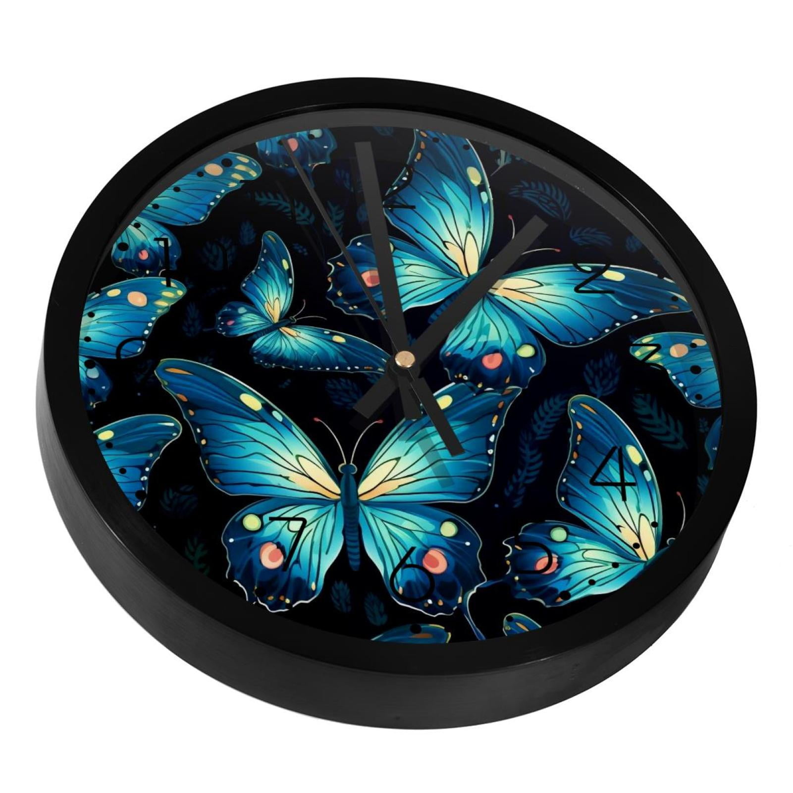 Blue Butterfly Silent Wall Clock, Non Ticking Battery Operated 9.8 Inch ...