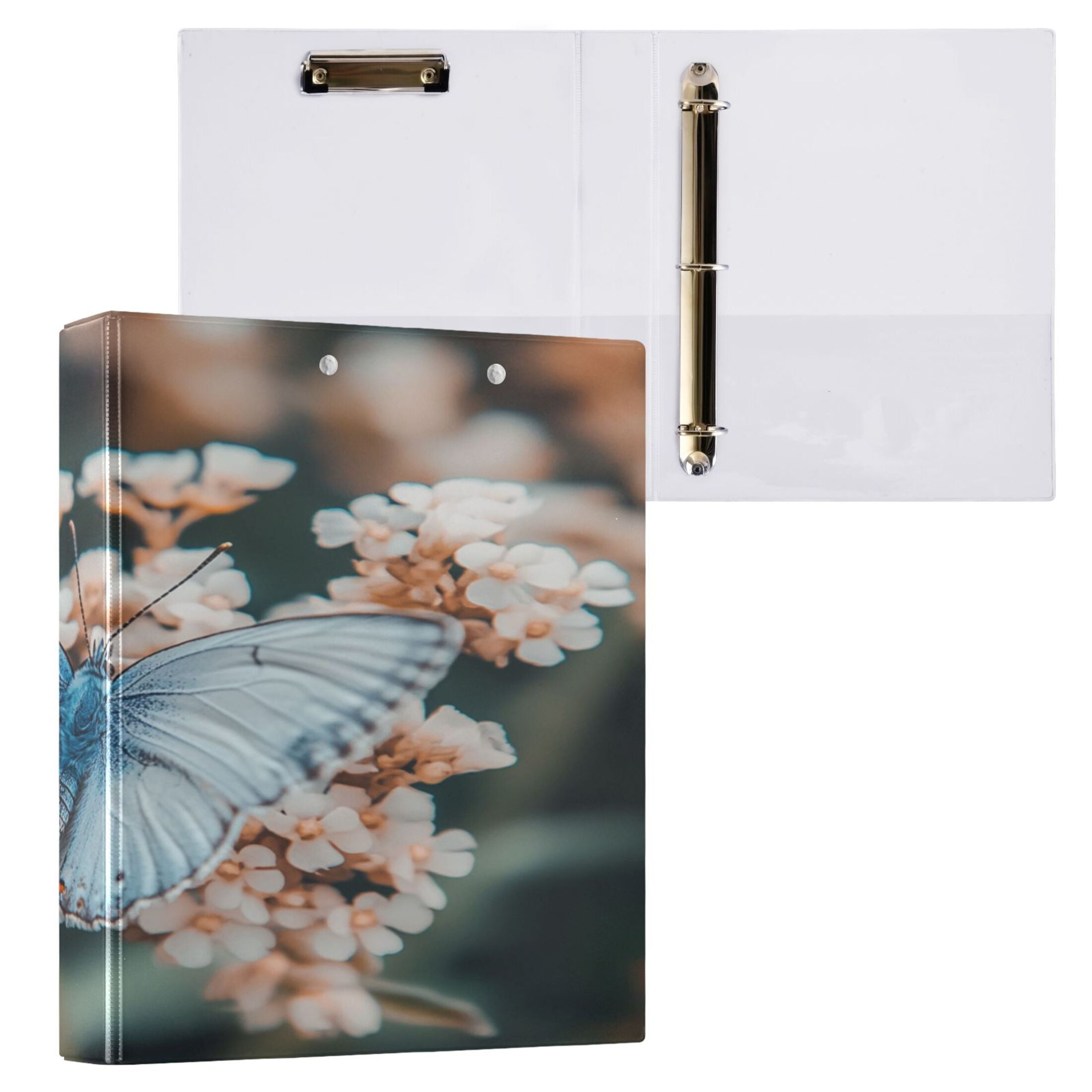 Blue Butterfly Sits on The Flowers3 Ring Hardcover Binders 1.5in Round ...