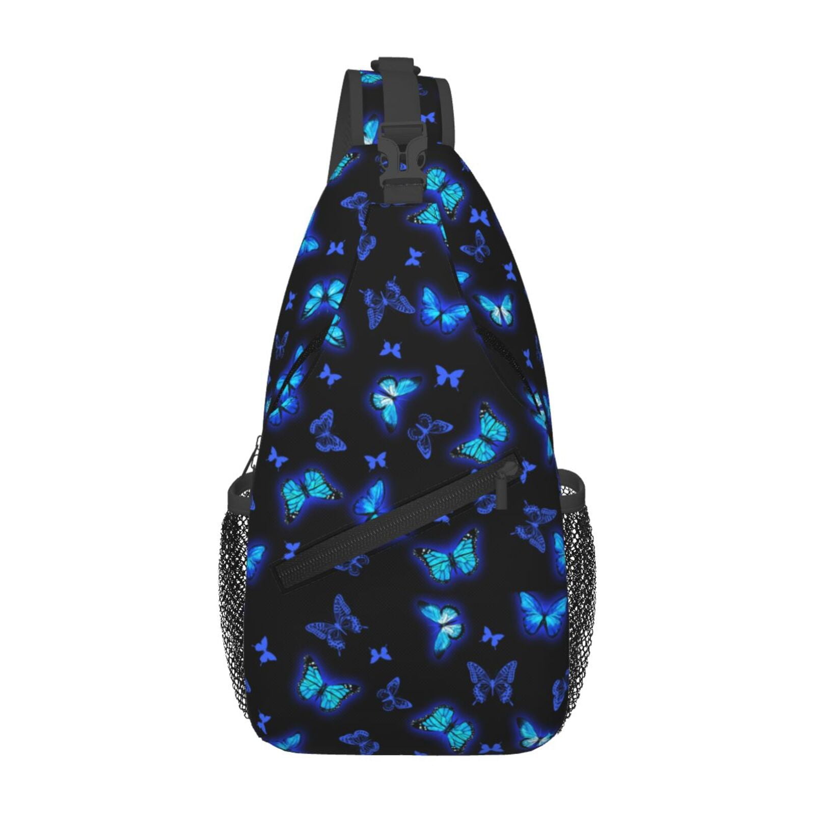 Blue Butterfly Sling Bag Crossbody Chest Backpack For Women Men Casual ...