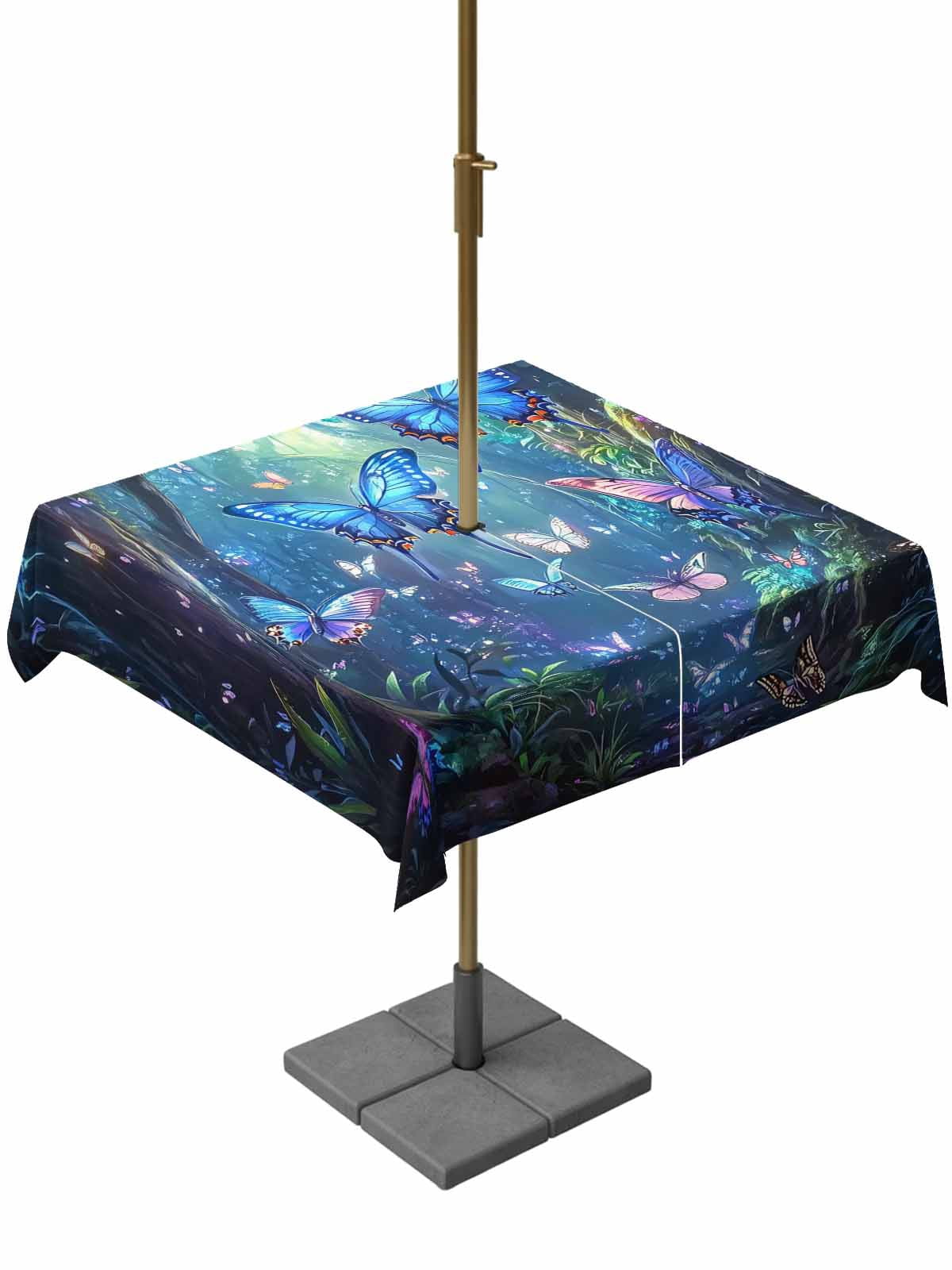 Blue Butterfly Square Outdoor Tablecloth with Umbrella Hole Dream ...