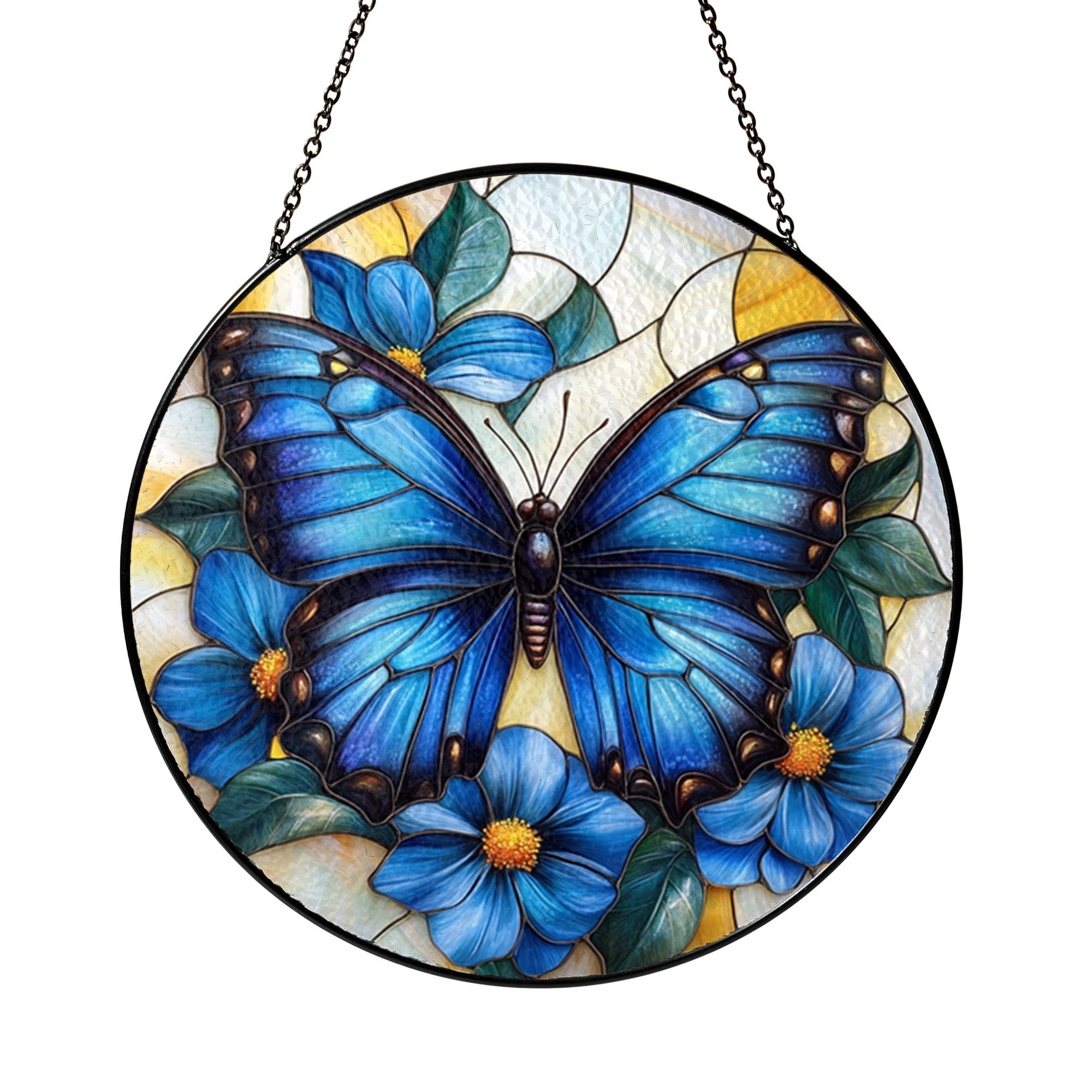 Blue Butterfly Stained Glass Suncatcher – Elegant Window Hanging Art ...