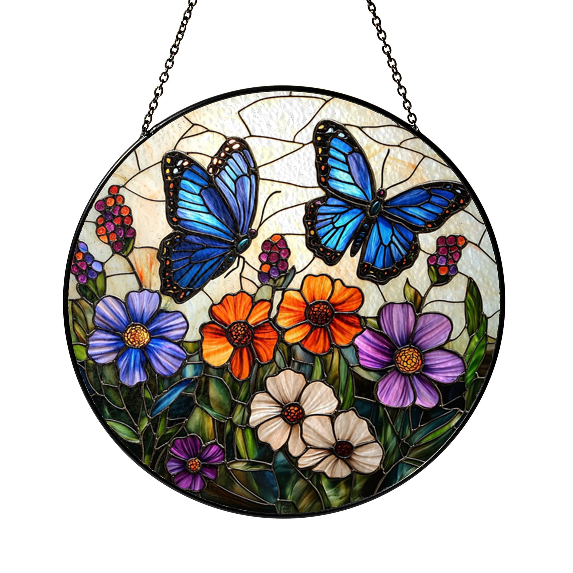 Blue Butterfly Stained Glass Suncatcher – Floral Nature Inspired Window ...