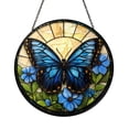 Blue Butterfly Stained Glass Suncatcher Window Hanging Handmade Floral ...