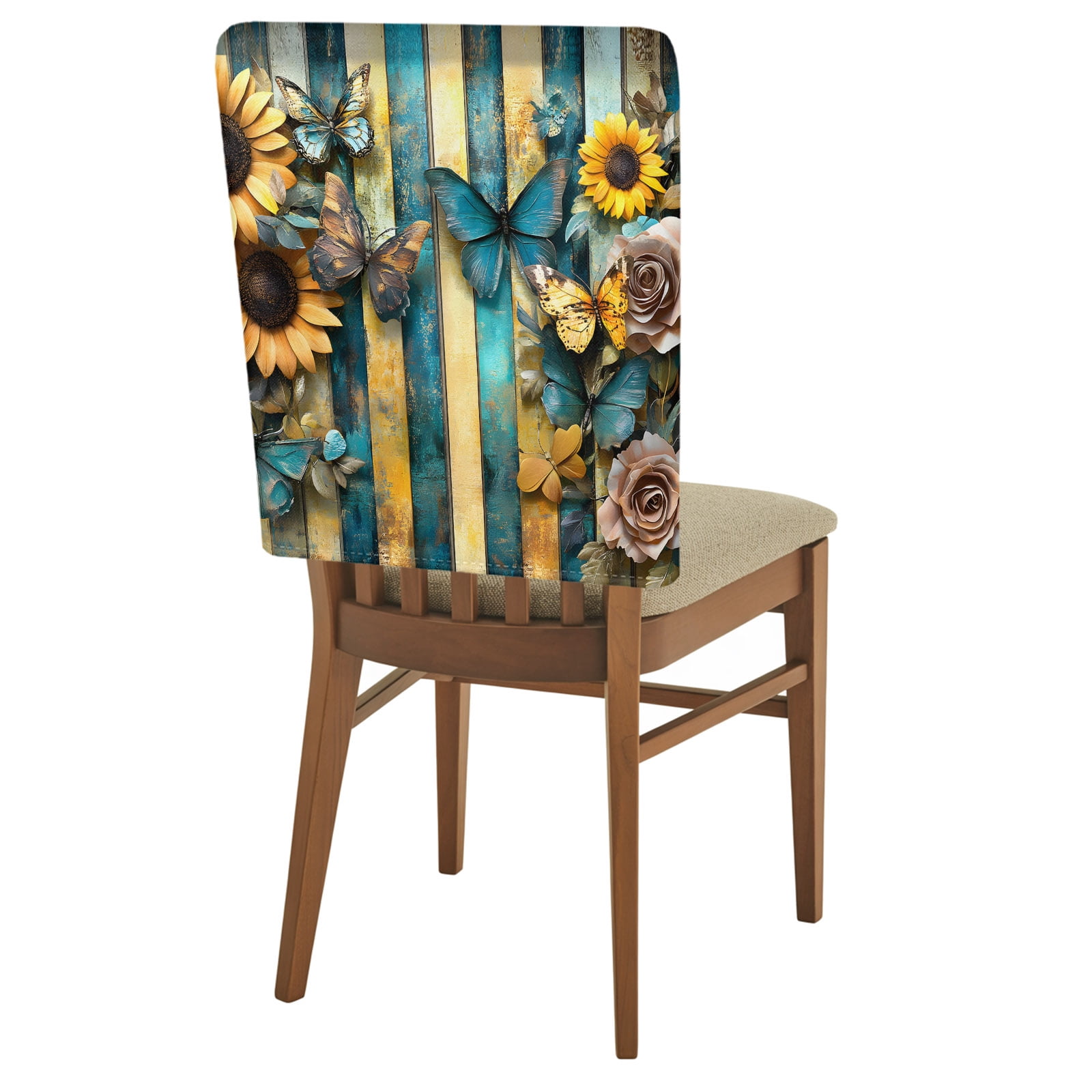 Blue Butterfly Sunflower Chair Back Covers Set of 6 Rose Flower Vintage ...