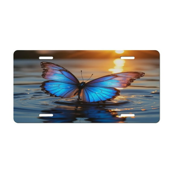 Blue Butterfly Sunset Glow License Plate Lightweight Aluminum ...