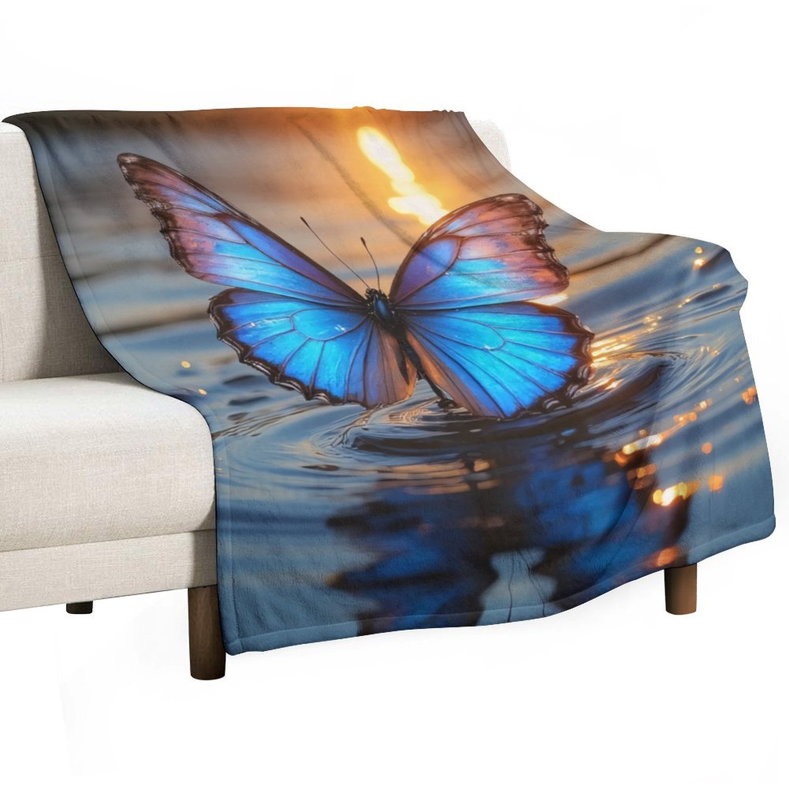 Blue Butterfly Sunset Glow Throw Blanket Warm Microfiber Flannel ...