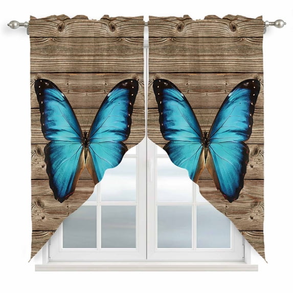Blue Butterfly Swag Curtain Valance for Window 2 Panels Vintage Brown ...