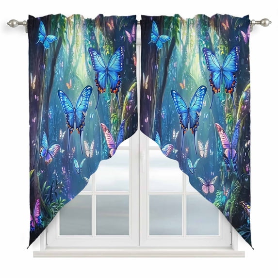 Blue Butterfly Swag Valances for Windows 63 inches Long, Dream Flower ...