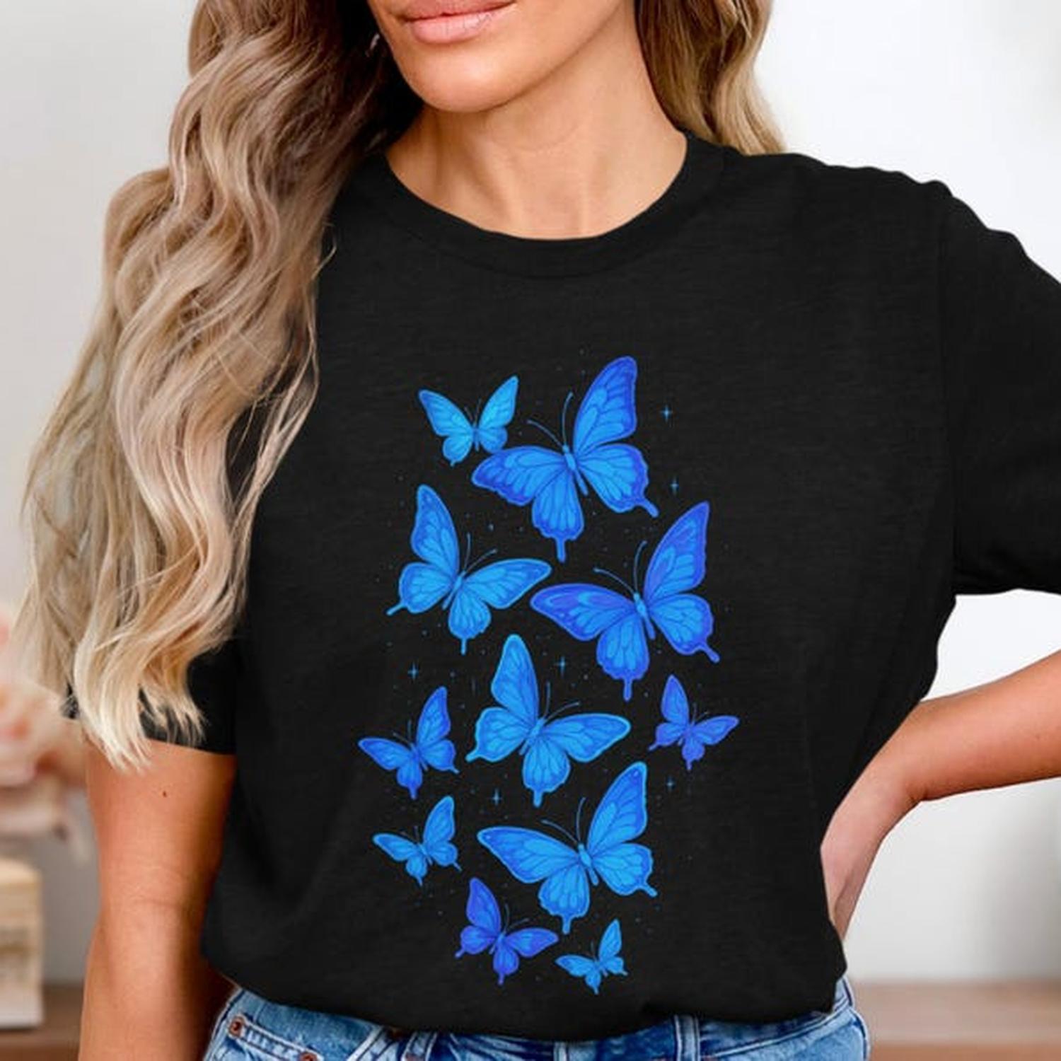 Blue Butterfly T S1Hirt, Aesthetic Butterfly Graphic T1EE, Pastel ...