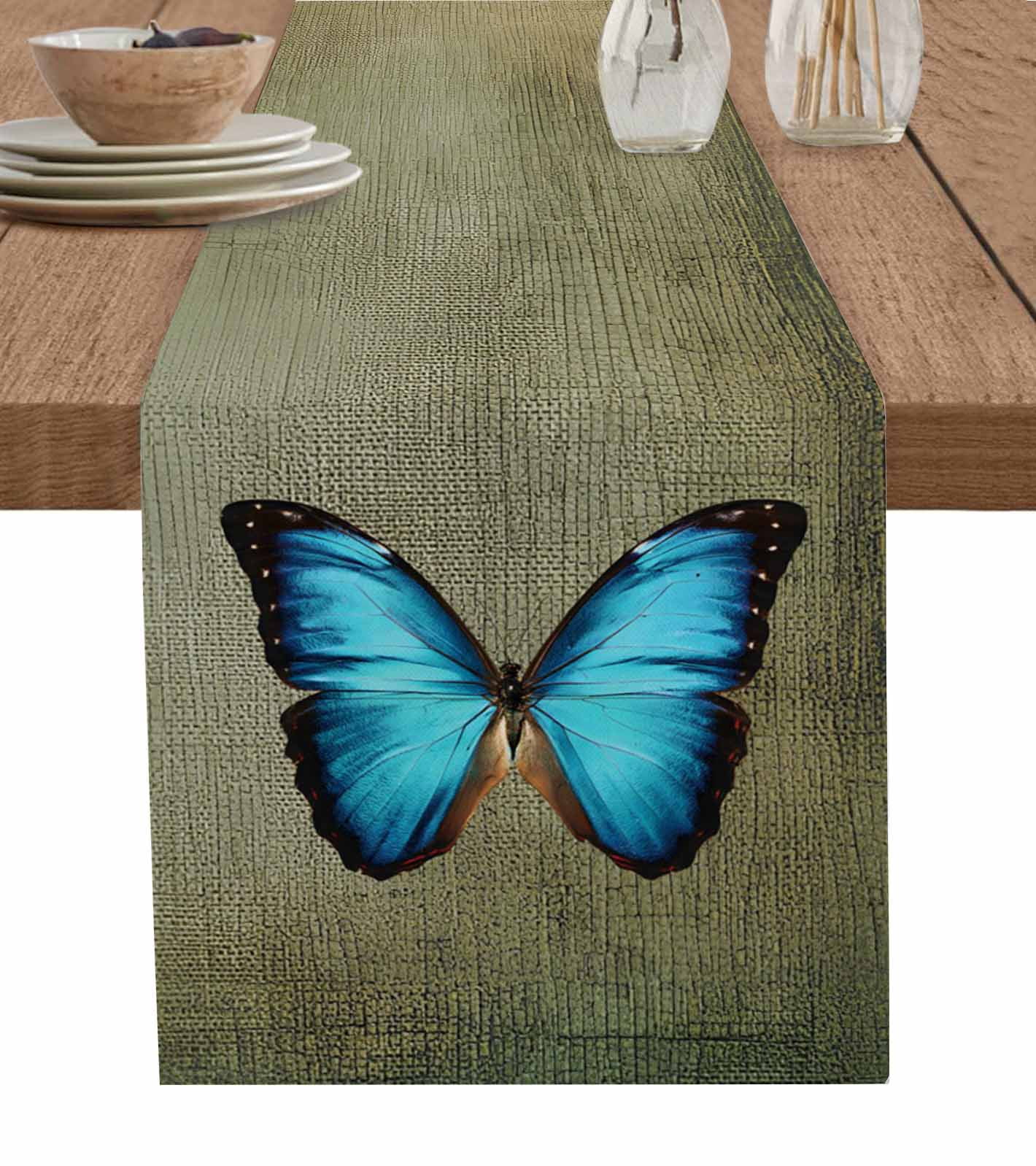 Blue Butterfly Table Runner 36 Inches, Vintage Animal Painting ...