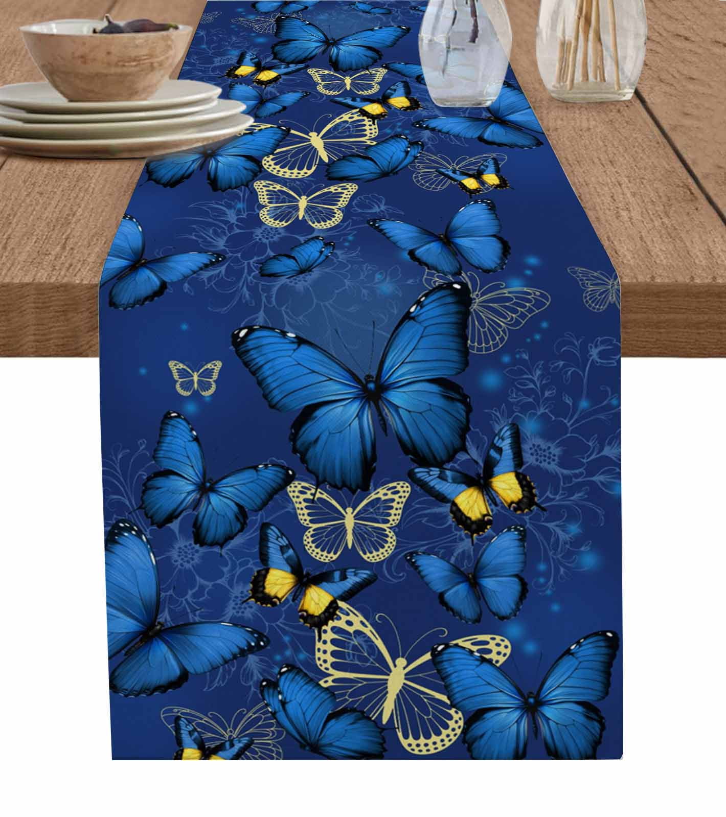 Blue Butterfly Table Runner Farmhouse Modern Nature Animals Art ...