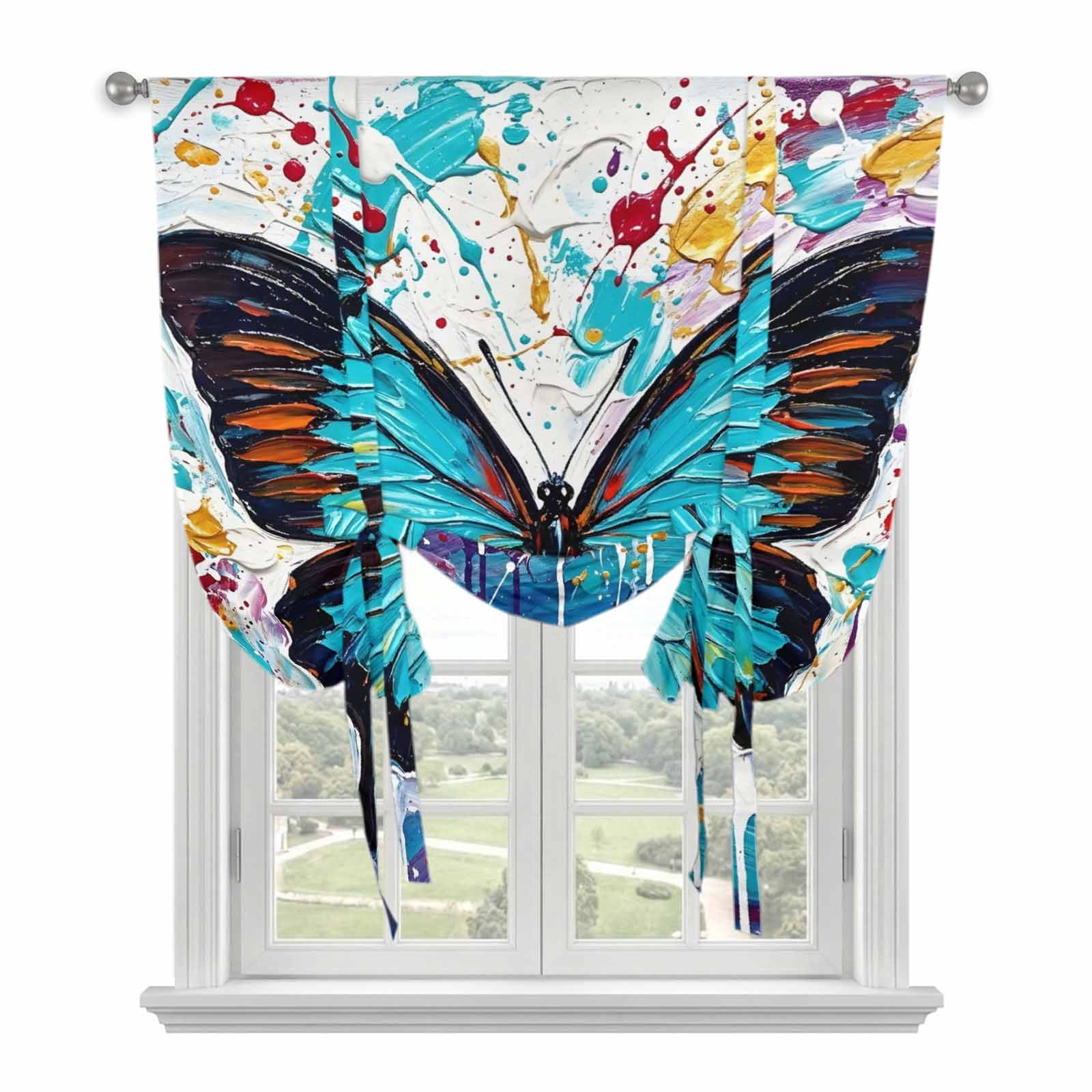 Blue Butterfly Tie Up Curtains for Window, Thermal Insulated Balloon ...