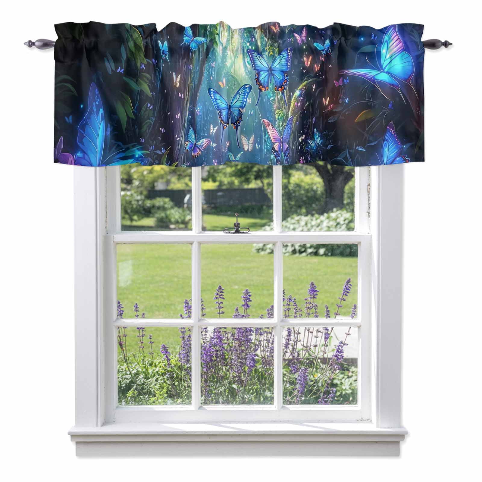 Blue Butterfly Valances for Windows Dream Flower Forest Tree Plant ...
