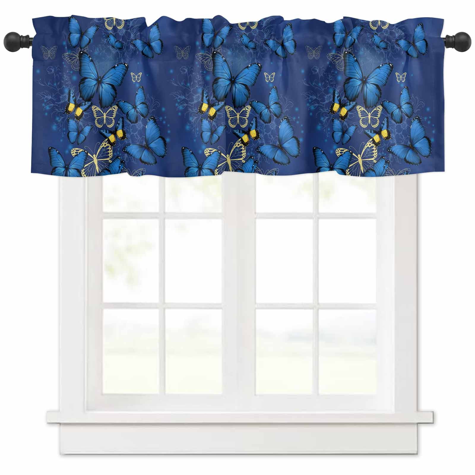 Blue Butterfly Valances for Windows Farmhouse Kitchen Curtains Valances ...