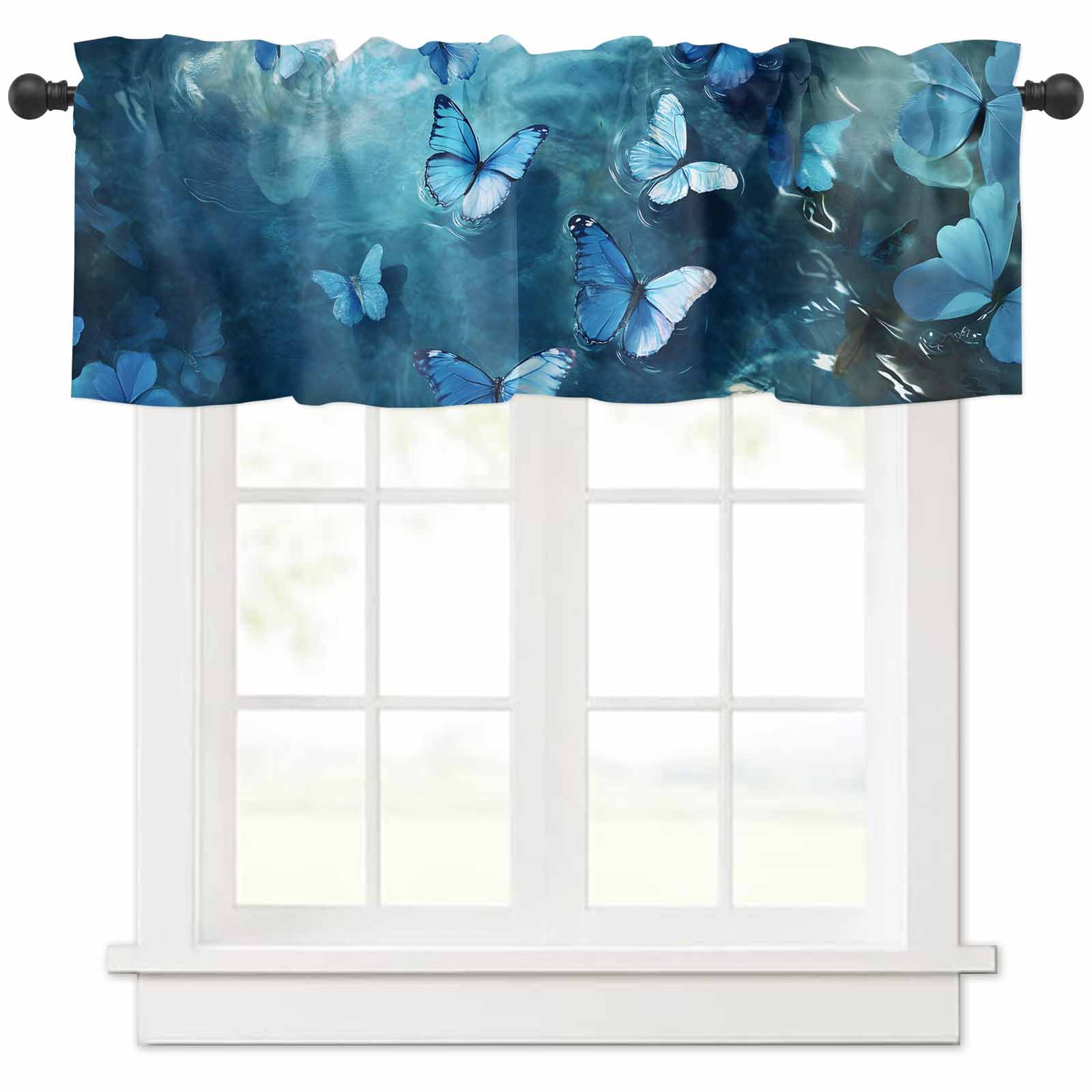 Blue Butterfly Valances for Windows Farmhouse Kitchen Curtains Valances ...