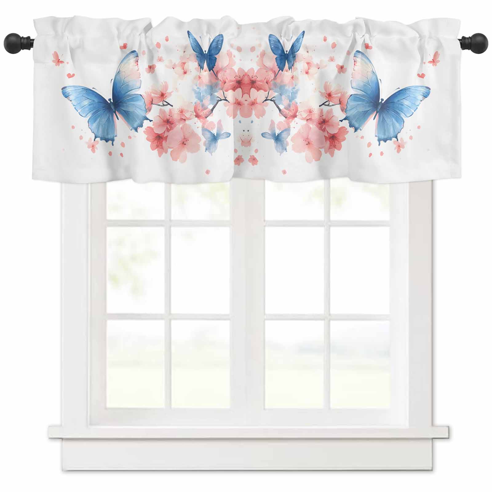Blue Butterfly Valances for Windows Farmhouse Kitchen Curtains Valances ...