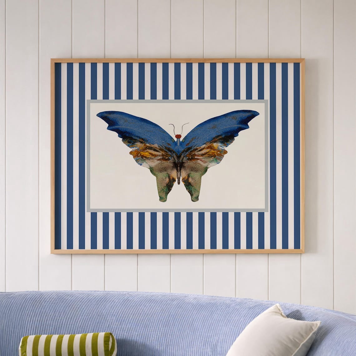 Blue Butterfly Wall Art Navy Stripe Vintage, Unframed Poster - Walmart.com