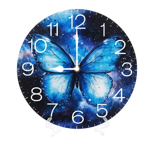 Blue Butterfly Wall Clock, Non Ticking Silent Quartz Analog Clocks ...