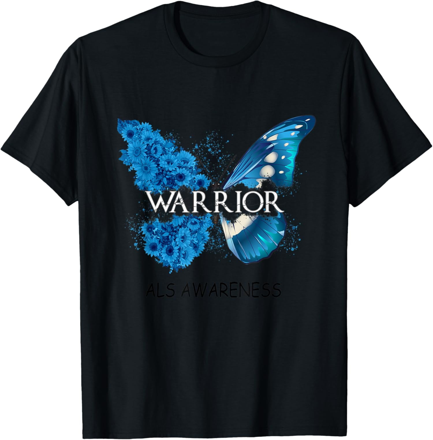 Blue Butterfly Warrior Faith Hope Cure ALS Awareness T-Shirt - Walmart.com