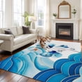 Blue Butterfly Washable Area Rug 8x10 Watercolor White Flowers Ocean ...