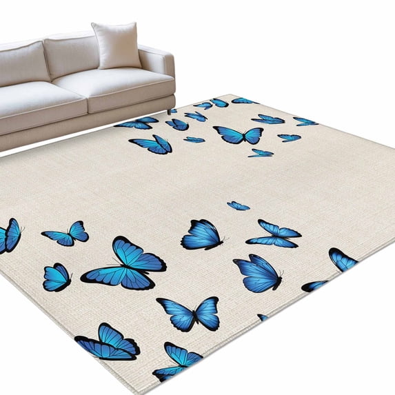 Blue Butterfly Washable Rug 2.7x5 Area Rug for Living Room Bedroom Non ...