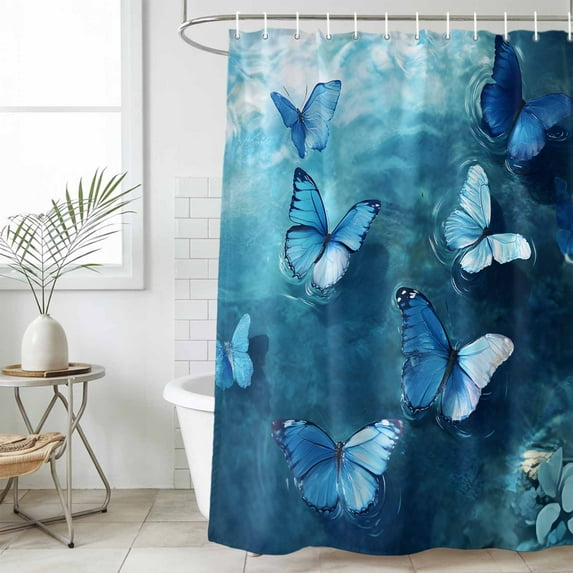 Blue Butterfly Waterproof Fabric Shower Curtain,Modern Elegant Water ...