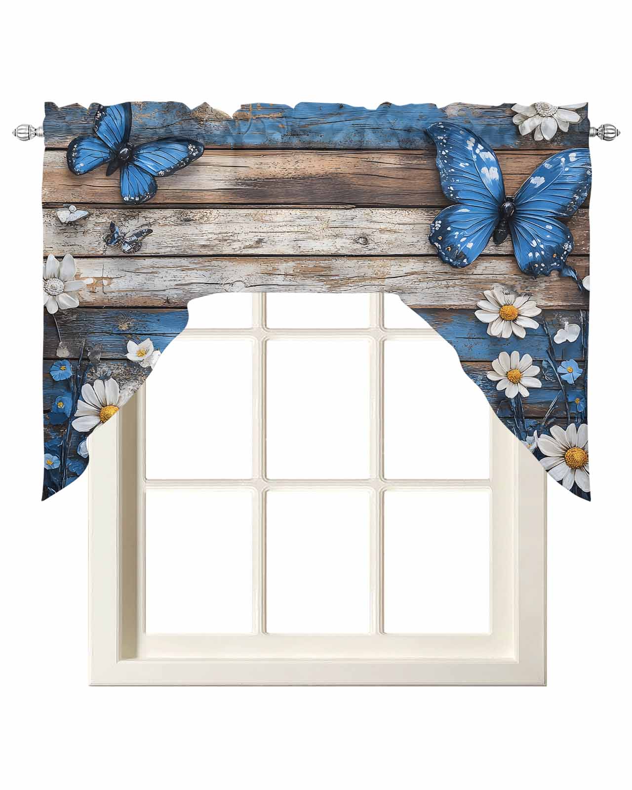 Blue Butterfly White Daisy Kitchen Curtains Swag Valance for Windows ...