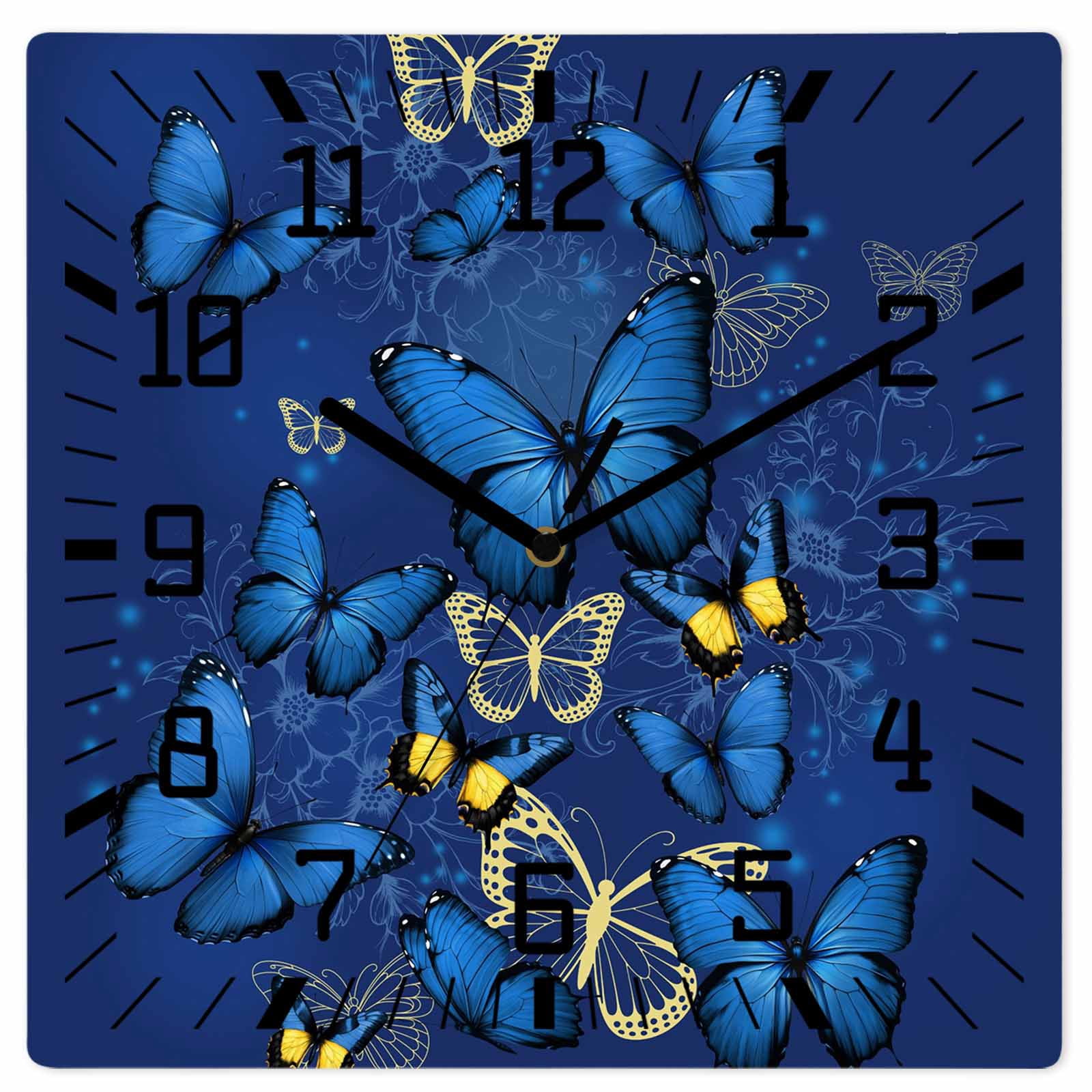 Blue Butterfly Wooden Wall Clock Silent Non Ticking, Farmhouse Modern ...