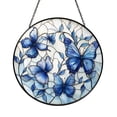 Blue Butterfly Woodland Scene Glass Suncatcher Round Window Hanging ...