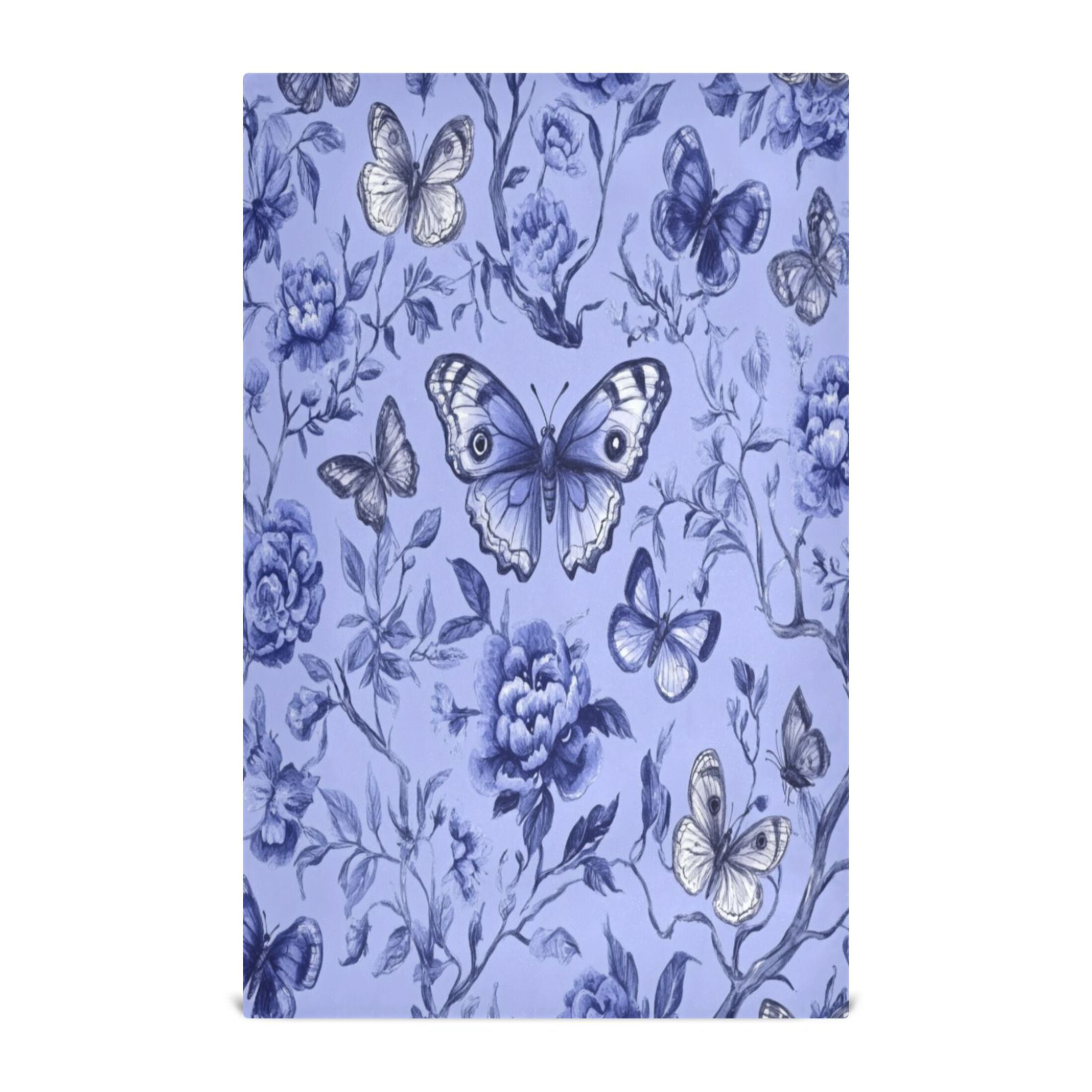 Blue Butterfly and Flower Pattern Decorative Waffle Towel Kitchen ...