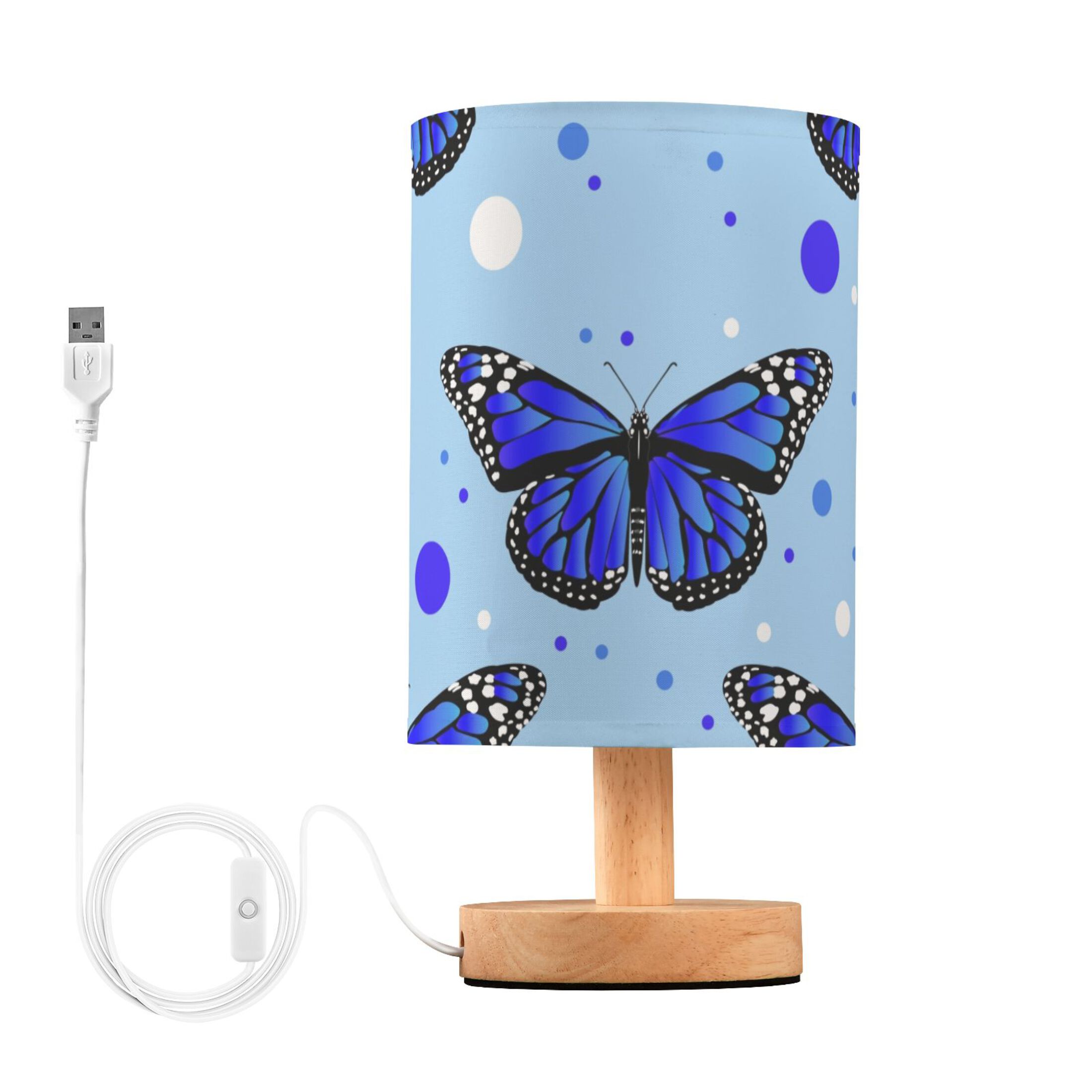 Blue Butterfly in Blue Bedside Table Lamp LED Warm Lights with USB ...