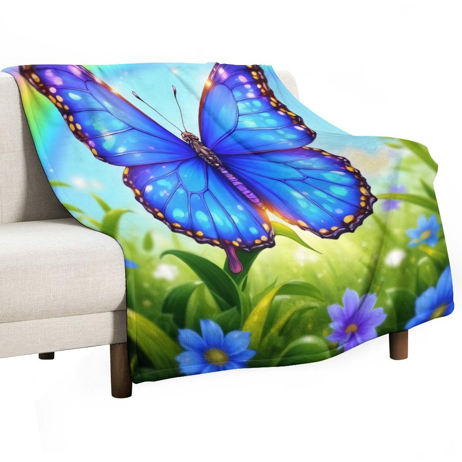 Blue Butterfly in Rainbow Garden Throws Blankets for Sofa Bed Winter ...