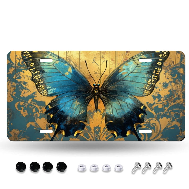 Blue Butterfly on Ornate Background License Plate Frame, Decorative ...