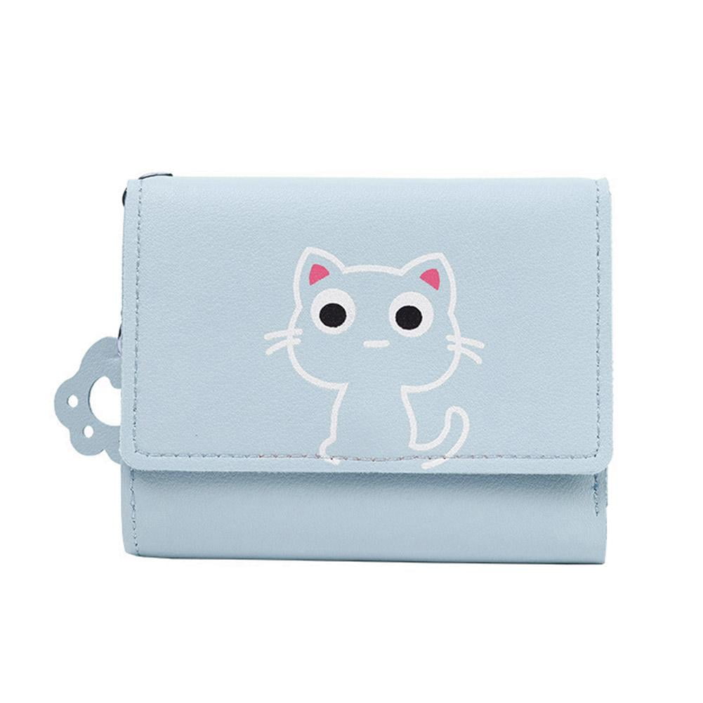 Blue C New Cute Cartoon Wallet Women Short Trifold Cat Girls Small ...