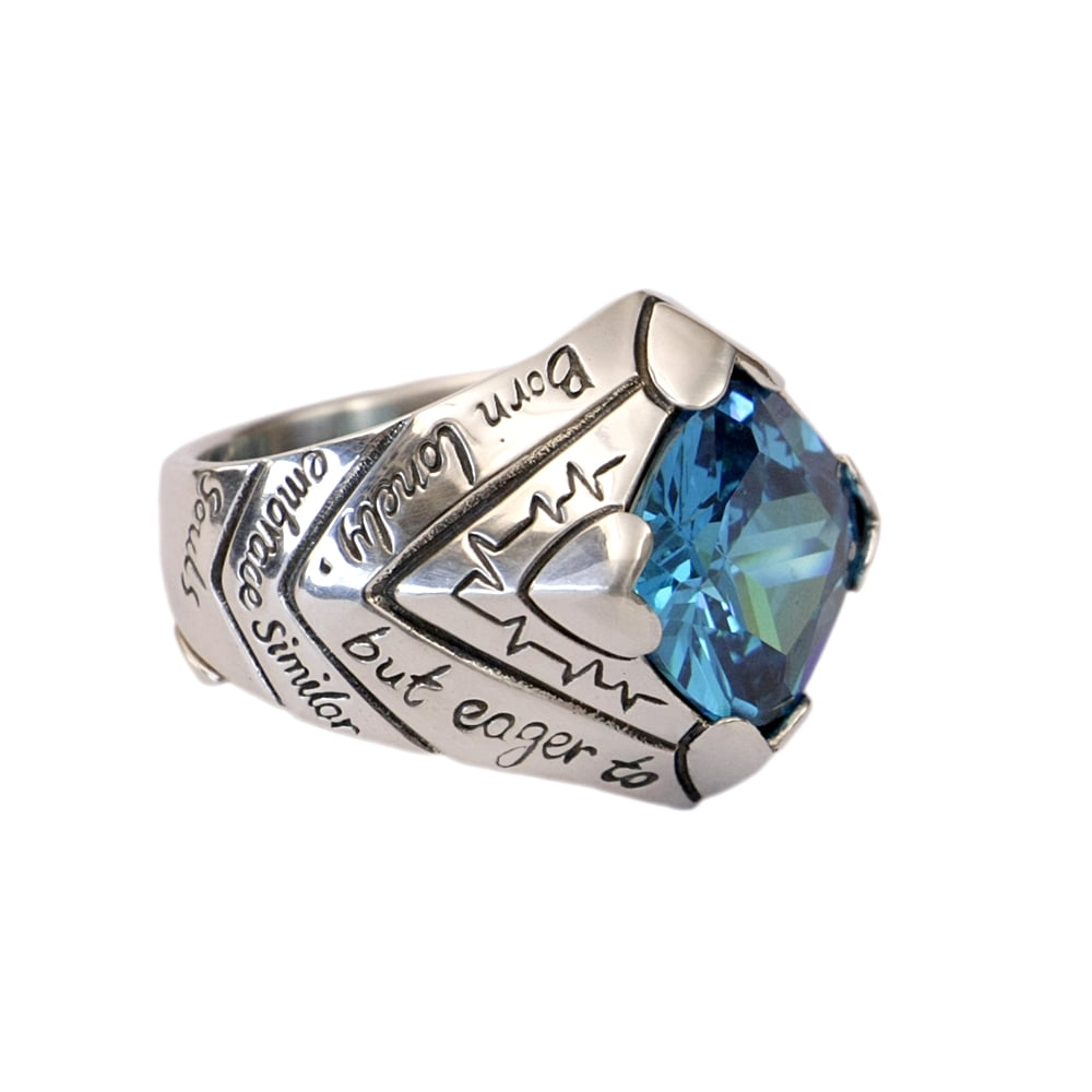 Blue CZ Stone 925 Sterling Silver Words on Ring Charms Heart Ring TA503 ...