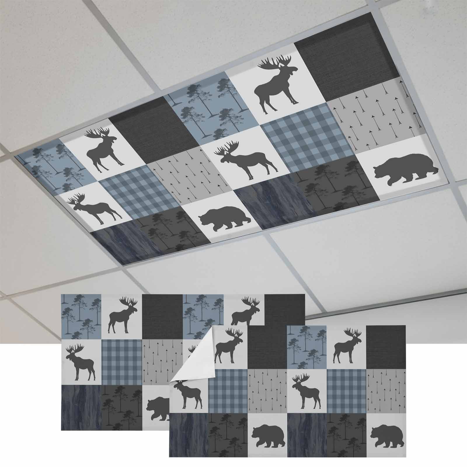 Blue Cabin Check Fluorescent Light Covers, Rustic Bear Elk Farmhouse ...